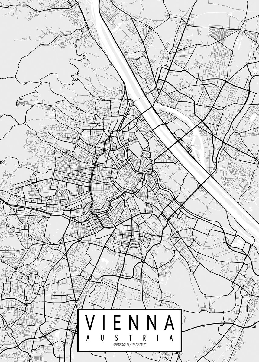 'Vienna City Map Light' Poster, picture, metal print, paint by deMAP ...