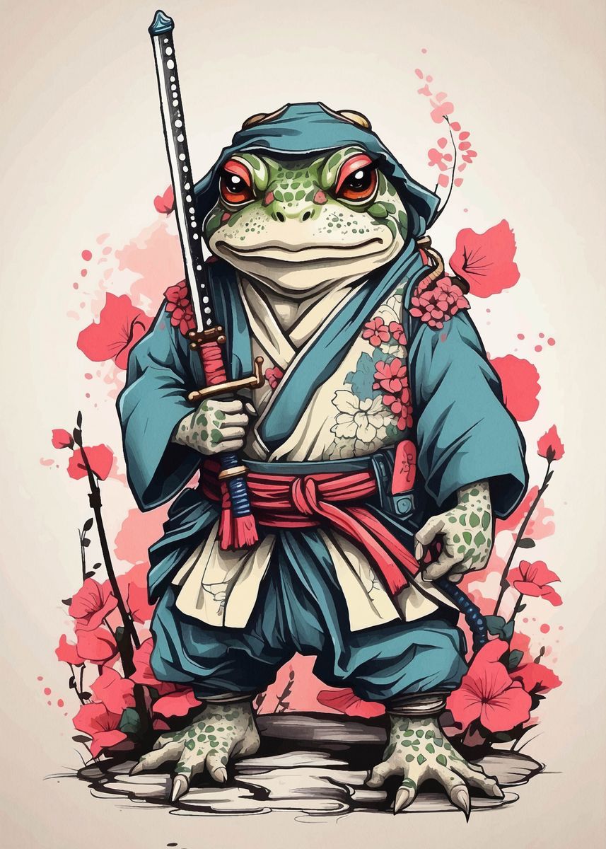 'toad samurai' Poster, picture, metal print, paint by Elly Rodgers ...