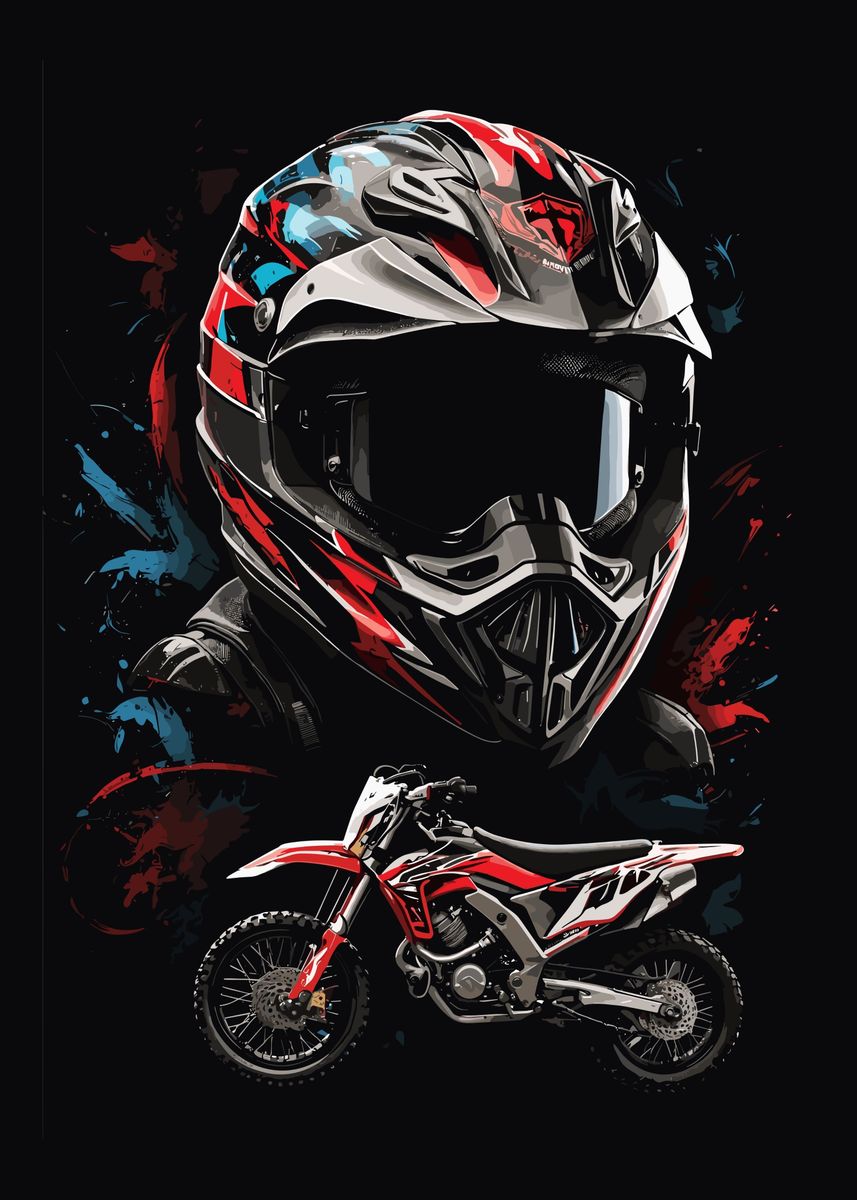 'Motocross Rider Helmet' Poster, picture, metal print, paint by ...
