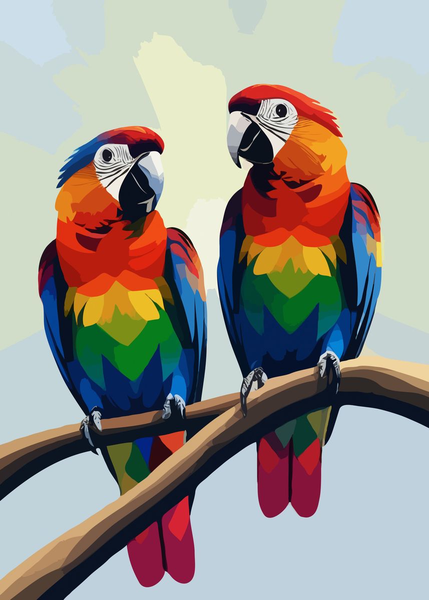 'Sweet Parrots' Poster, picture, metal print, paint by Creatives Sam | Displate