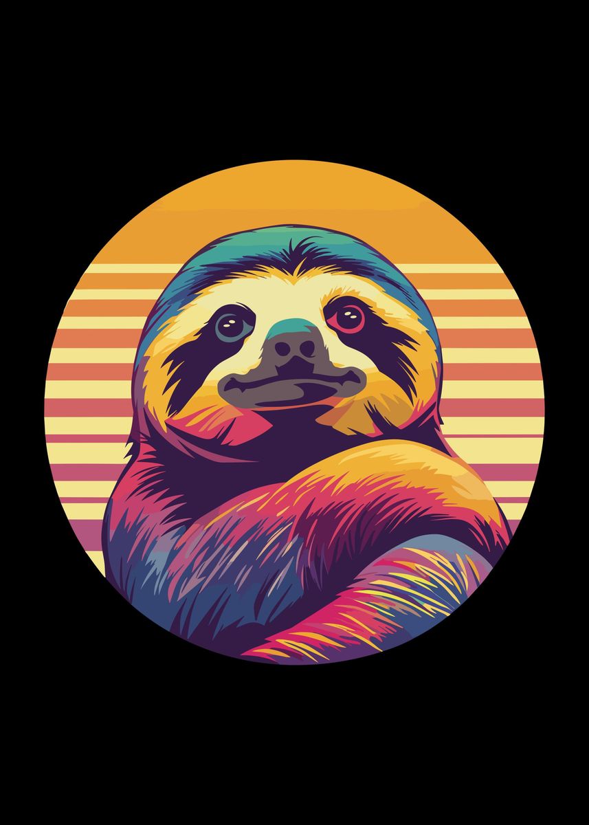 'Retro Sunset Sloth' Poster, picture, metal print, paint by royalsigns ...