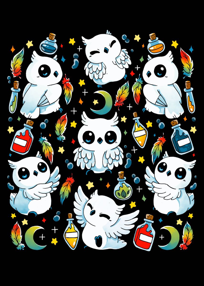 'Owls Magic Potions' Poster, picture, metal print, paint by Valentina ...