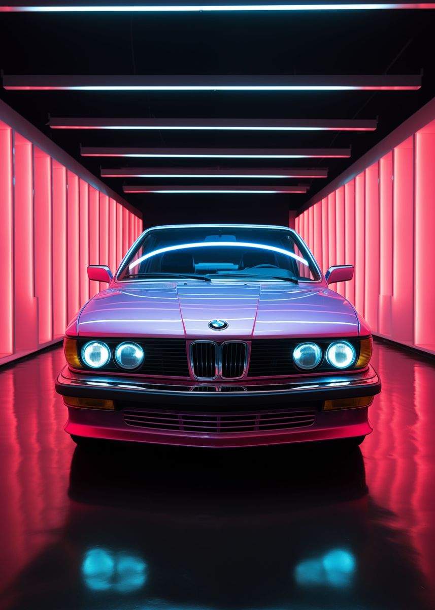 'E30 BMW Neon Classic' Poster, picture, metal print, paint by Anima Art ...