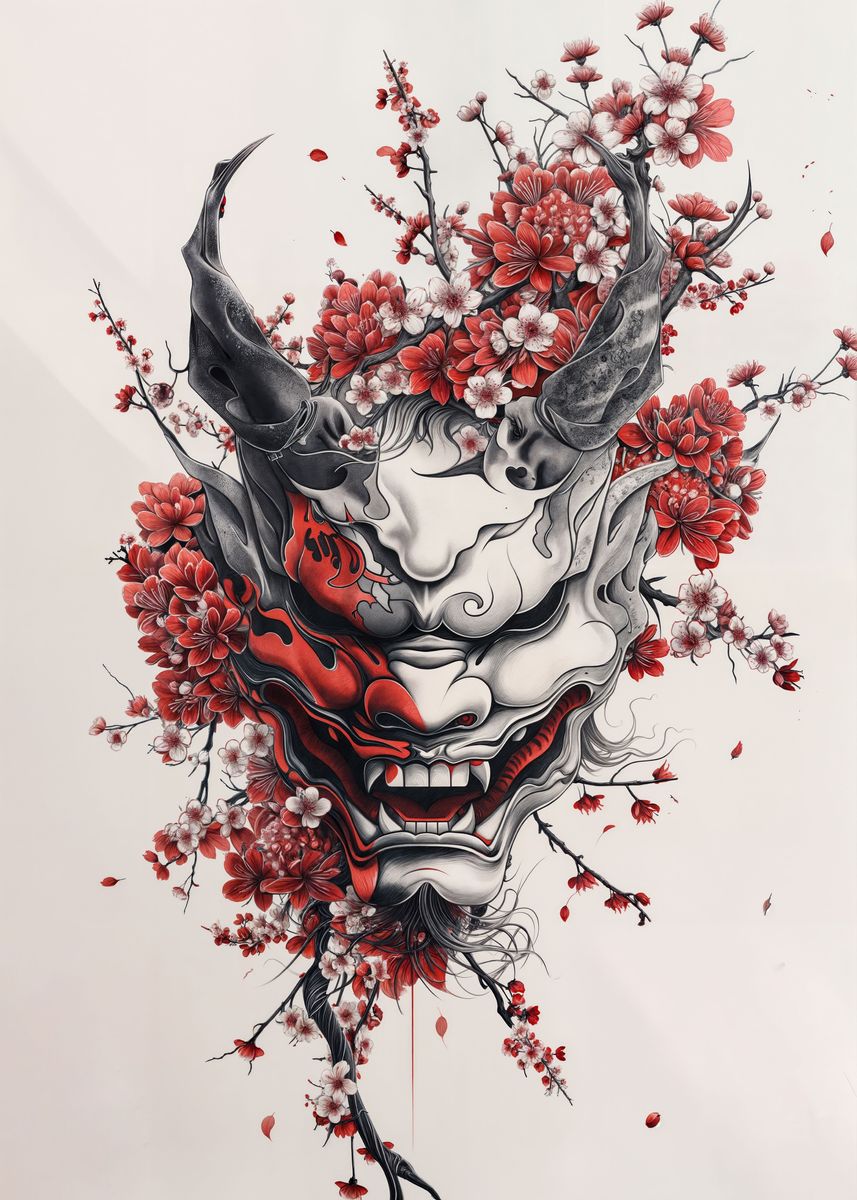 'minimalist japanese oni' Poster, picture, metal print, paint by Adel S ...