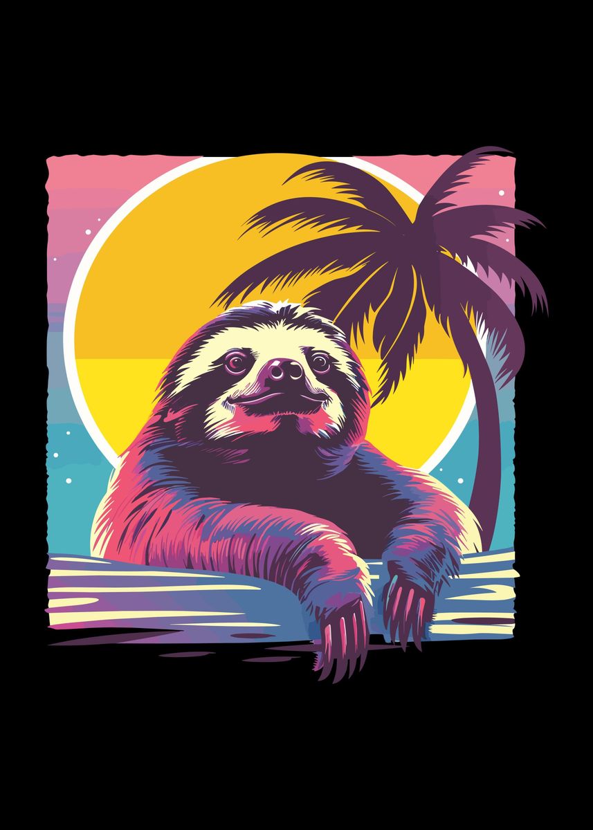 'Retro Sunset Sloth' Poster, picture, metal print, paint by royalsigns ...