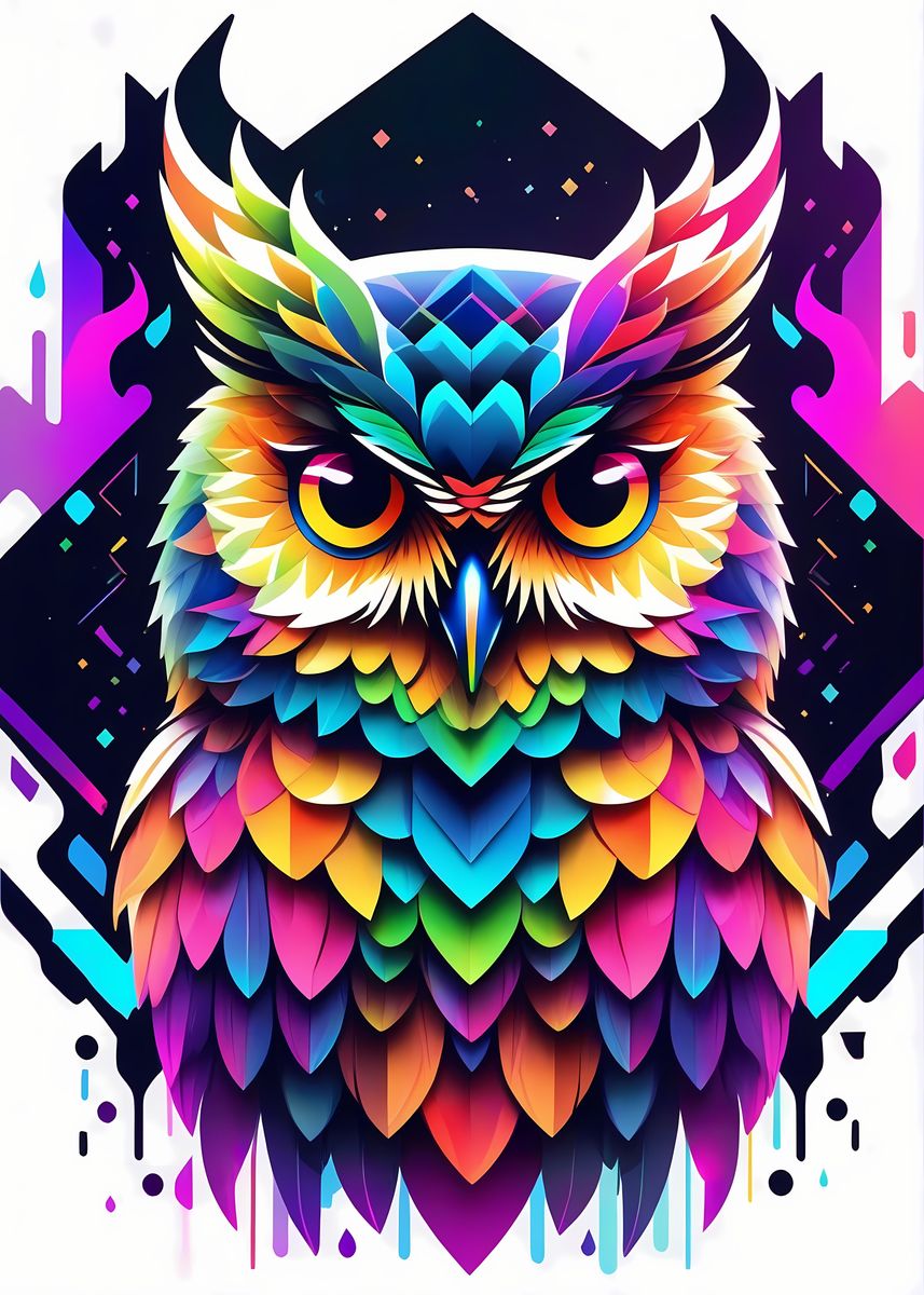 'Geometric Color Owl' Poster, picture, metal print, paint by Gangster ...
