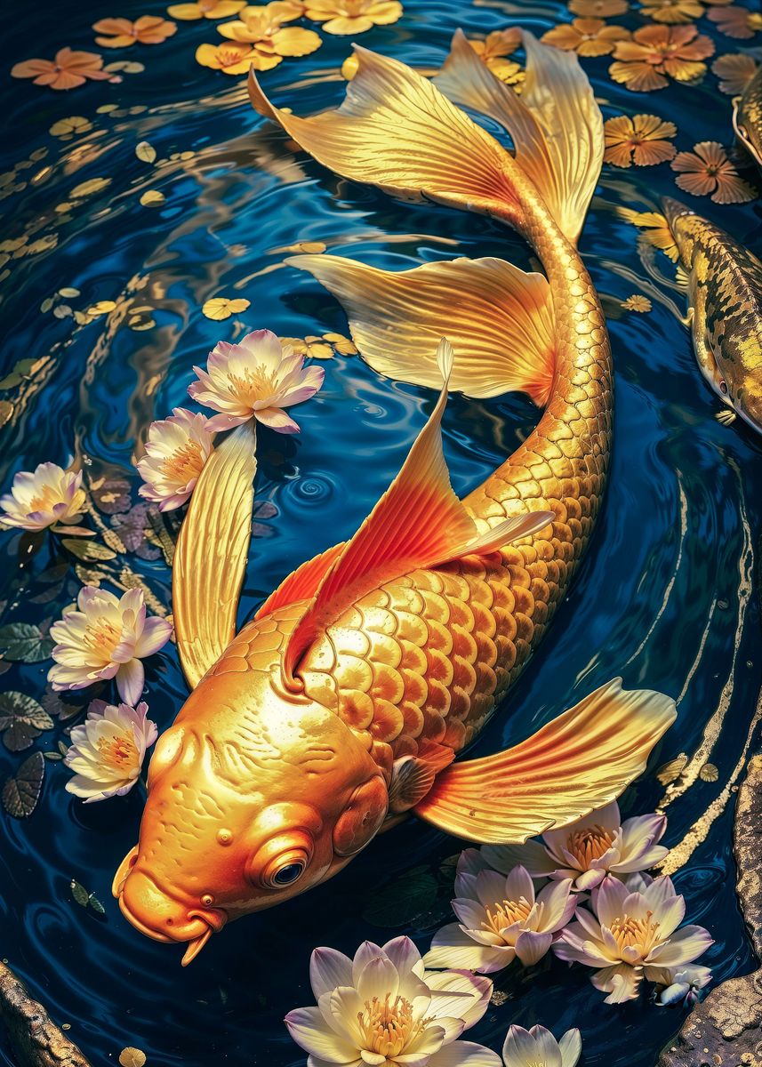 'Golden KOI' Poster, picture, metal print, paint by Bruno Macedo | Displate