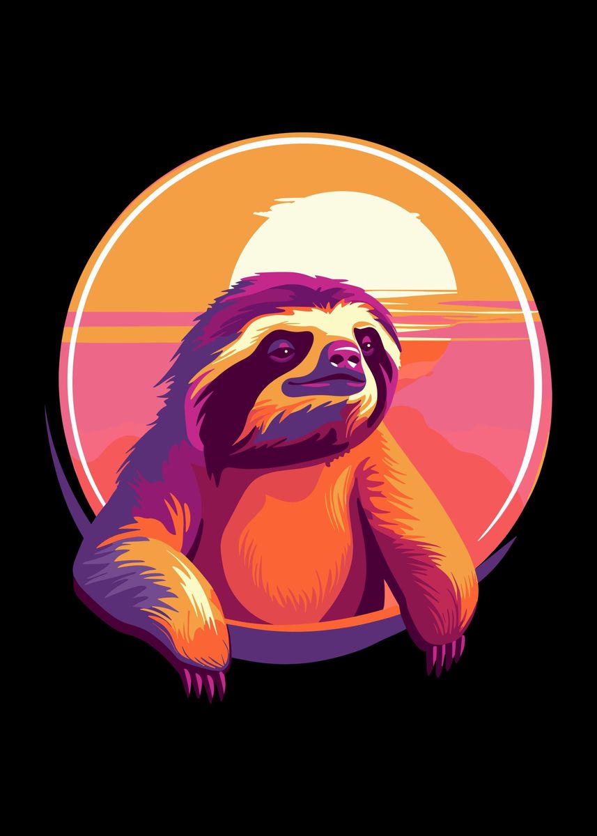'Retro Sunset Sloth' Poster, picture, metal print, paint by royalsigns ...