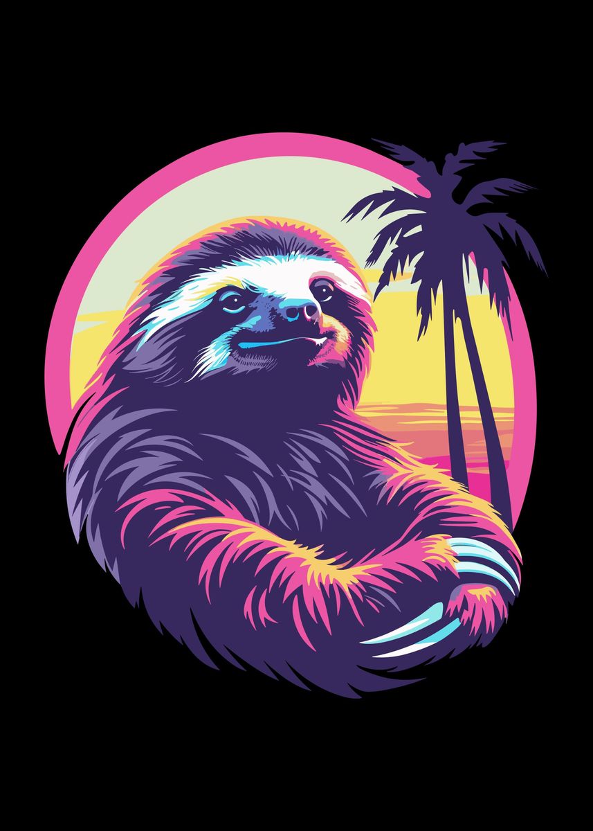 'Retro Sunset Sloth' Poster, picture, metal print, paint by royalsigns ...
