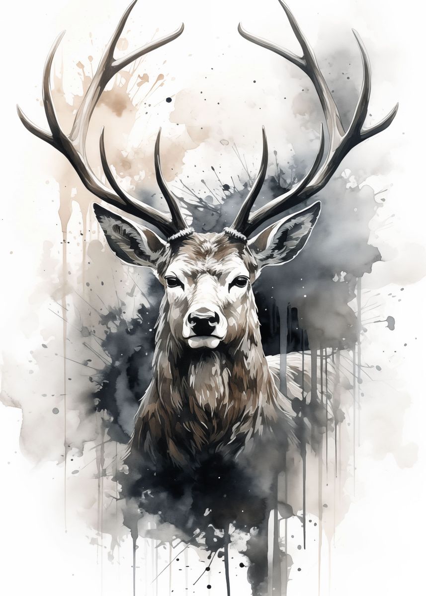 'Deer Beauty Black Ink' Poster, picture, metal print, paint by Conor ...