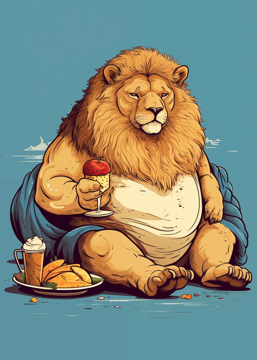'Fat Lion Animal Art' Poster, picture, metal print, paint by Roman ...