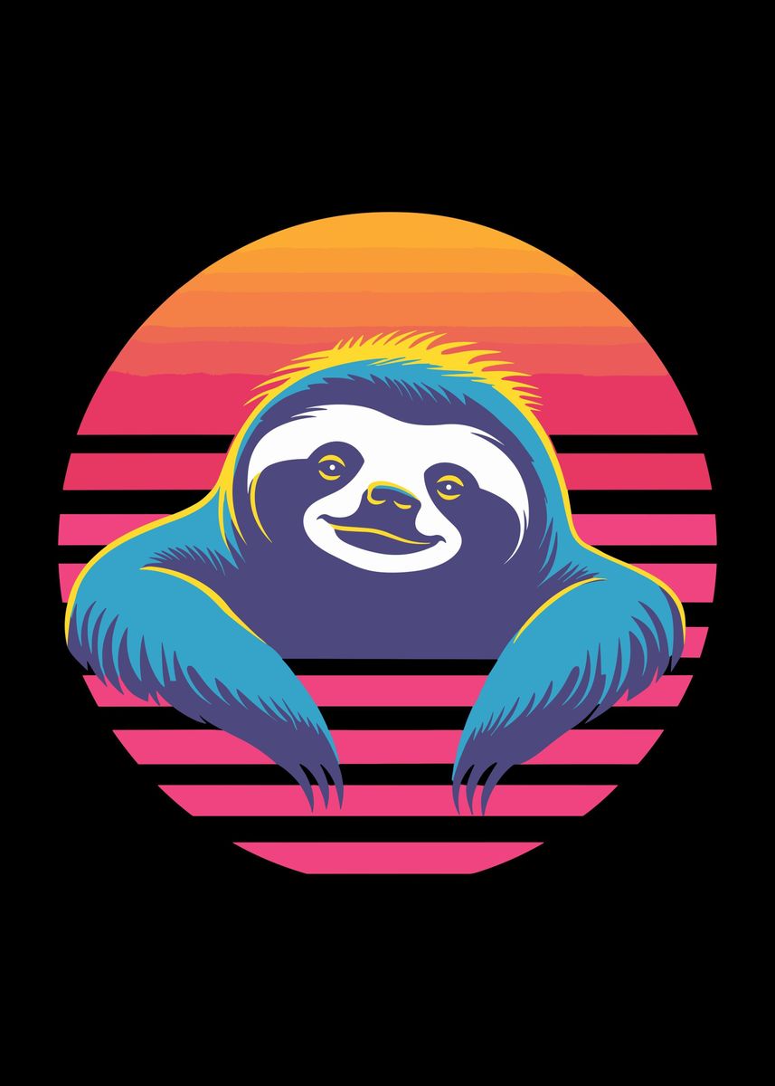 'Retro Sunset Sloth' Poster, picture, metal print, paint by royalsigns ...