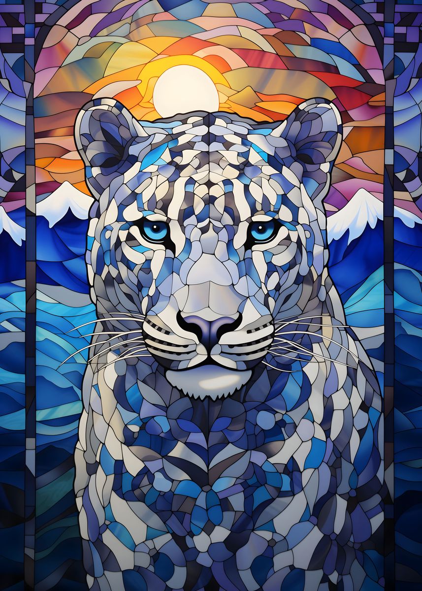 'Snow Leopard Stained Glass' Poster, picture, metal print, paint by ...