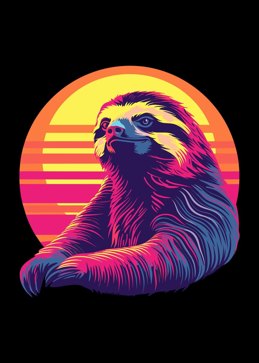 'Retro Sunset Sloth' Poster, picture, metal print, paint by royalsigns ...