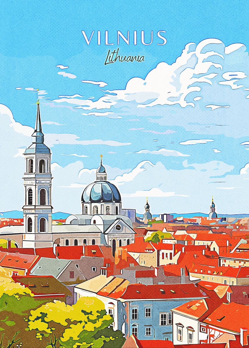 'Lithuania Vilnius Travel' Poster, picture, metal print, paint by Le Thi Thu Hien | Displate