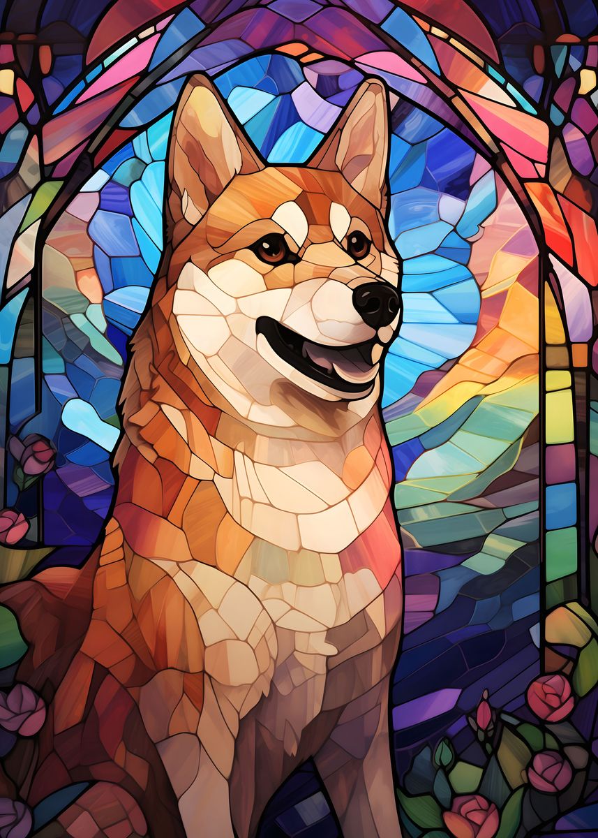 'Doge dog stained glass' Poster, picture, metal print, paint by Dennex ...
