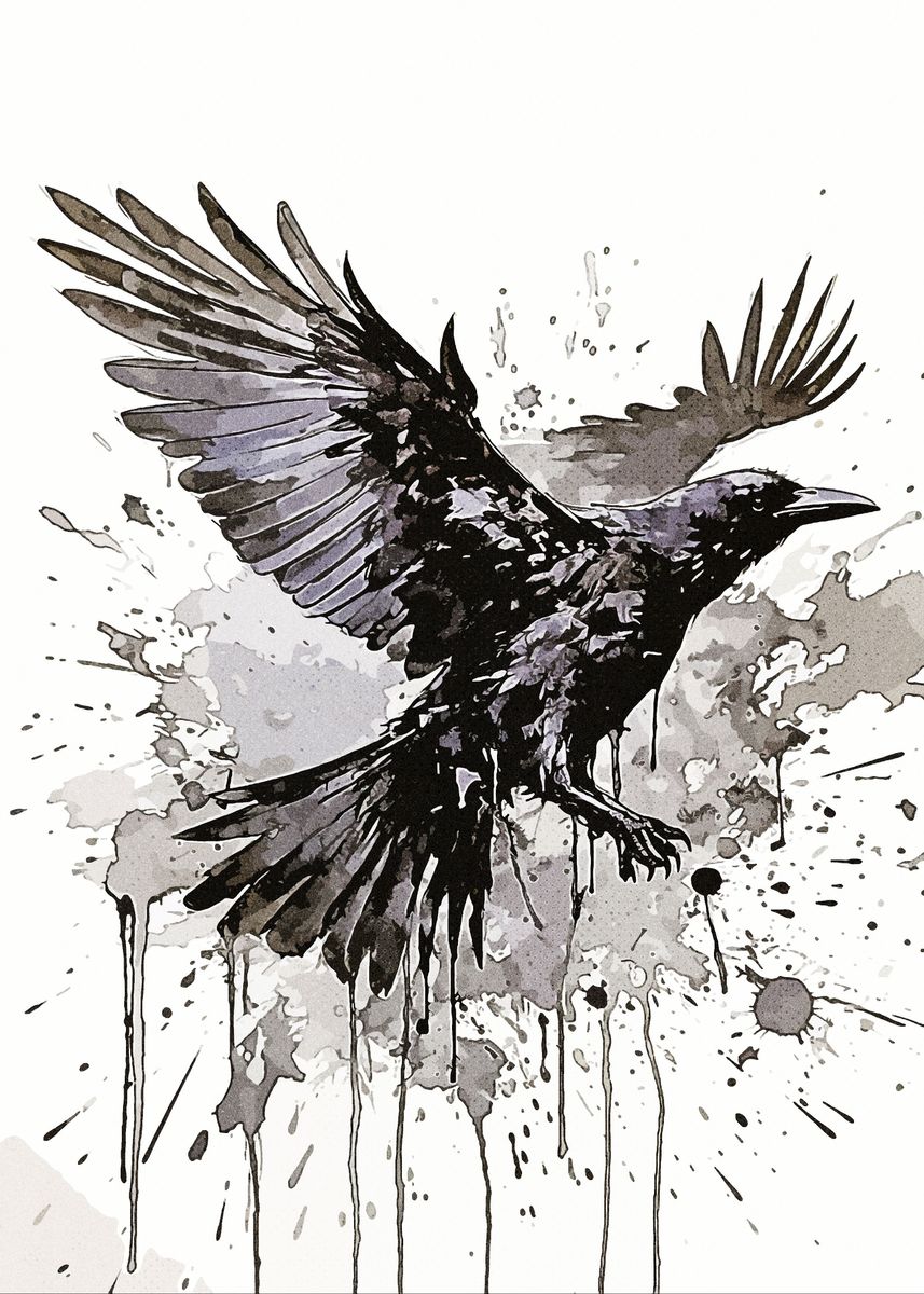 'Splatter Crow' Poster, picture, metal print, paint by Fanth | Displate