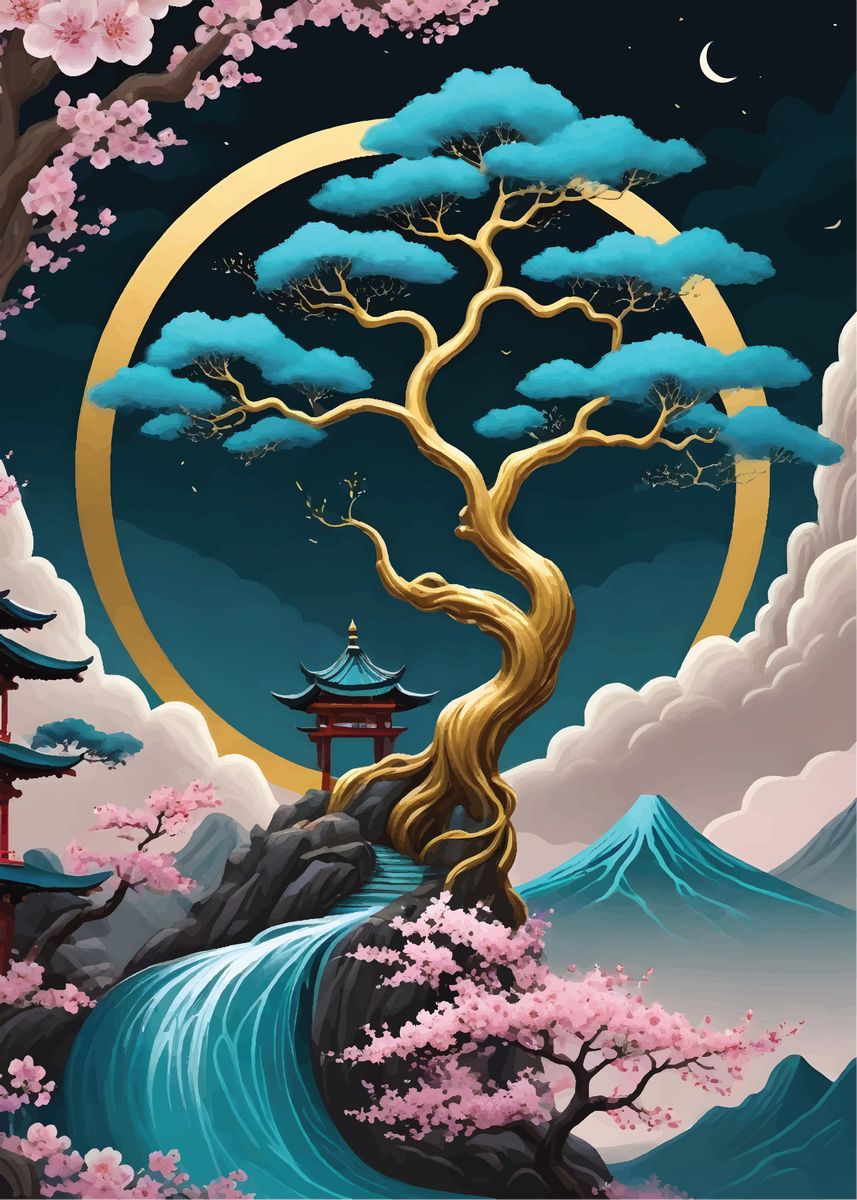'Cherry Blossom Bonsai Tree' Poster, picture, metal print, paint by ...