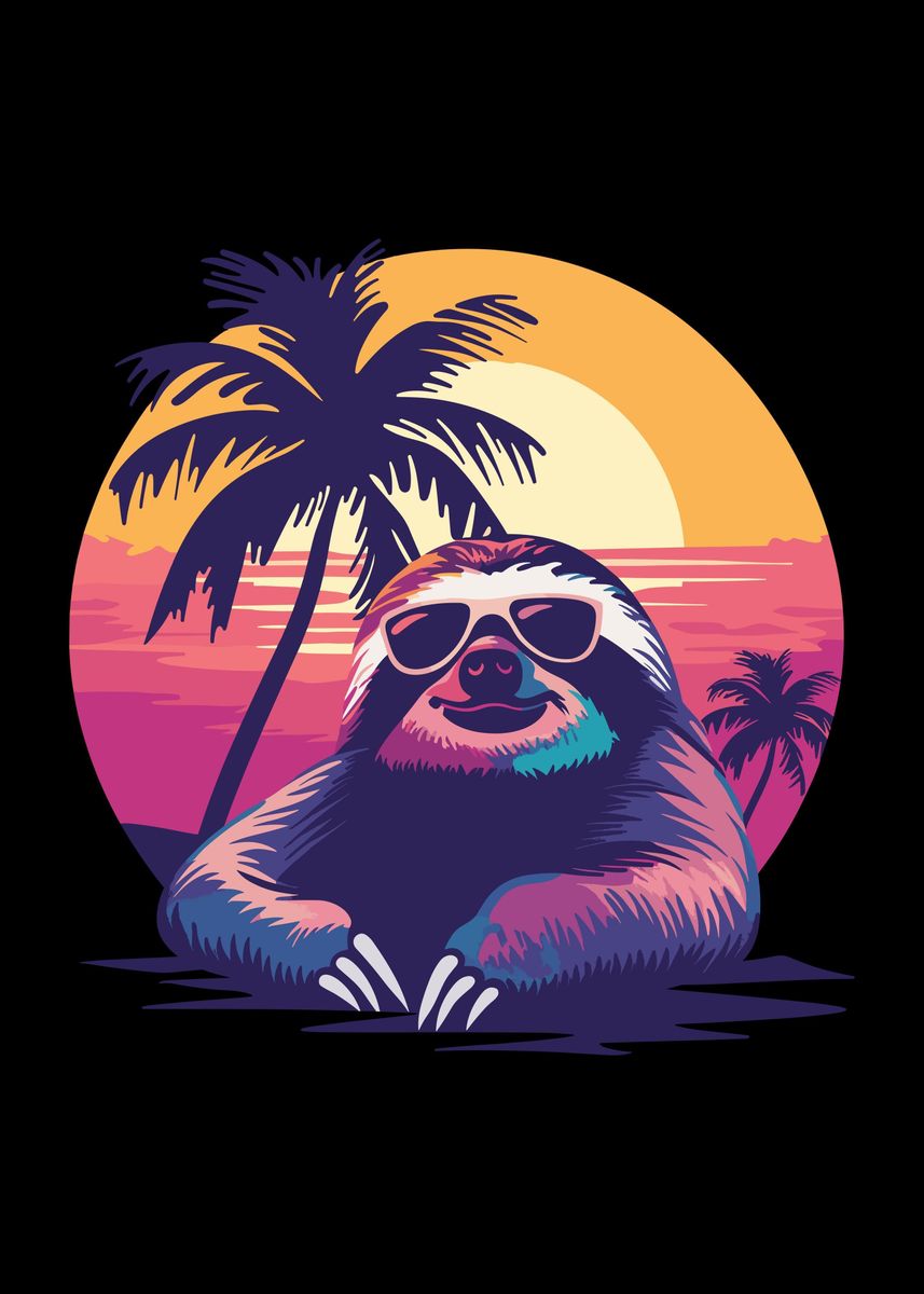 'Retro Sunset Sloth' Poster, picture, metal print, paint by royalsigns ...