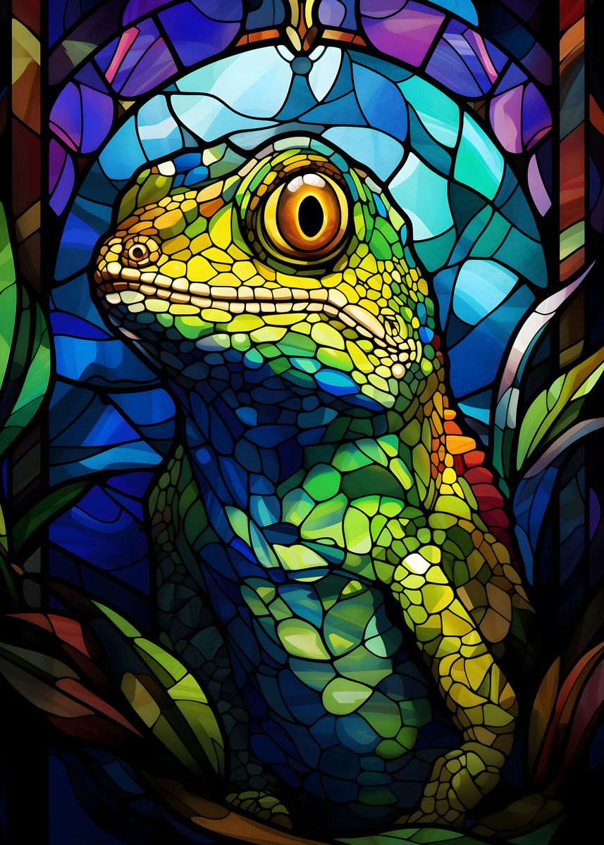 'Gecko Stained Glass' Poster, picture, metal print, paint by Dennex ...