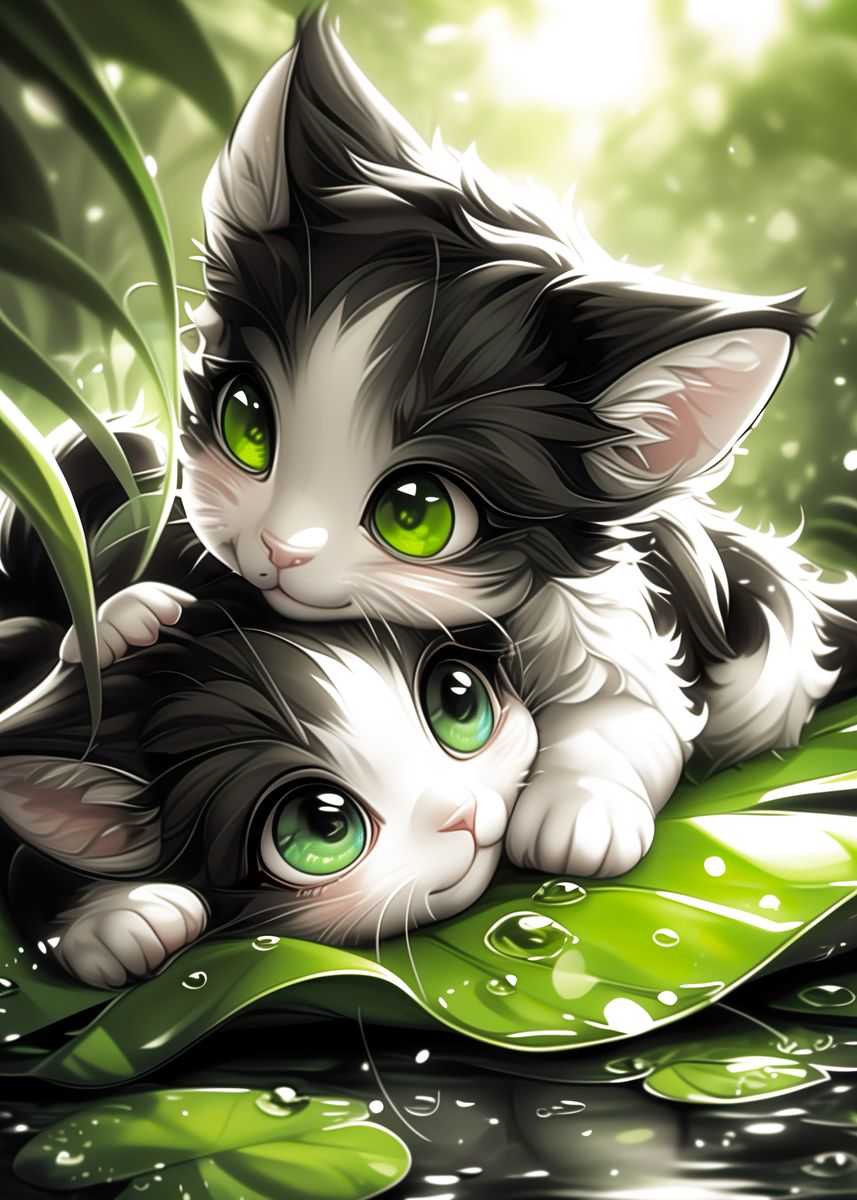 'Best Cat Friends' Poster, picture, metal print, paint by ...