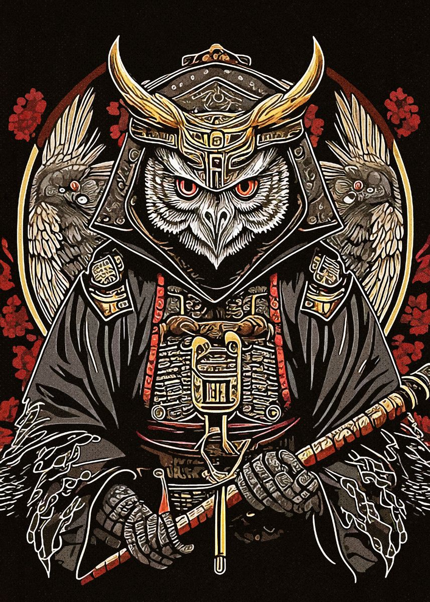 'Owl Samurai Drawing' Poster, picture, metal print, paint by Ammar Zain ...