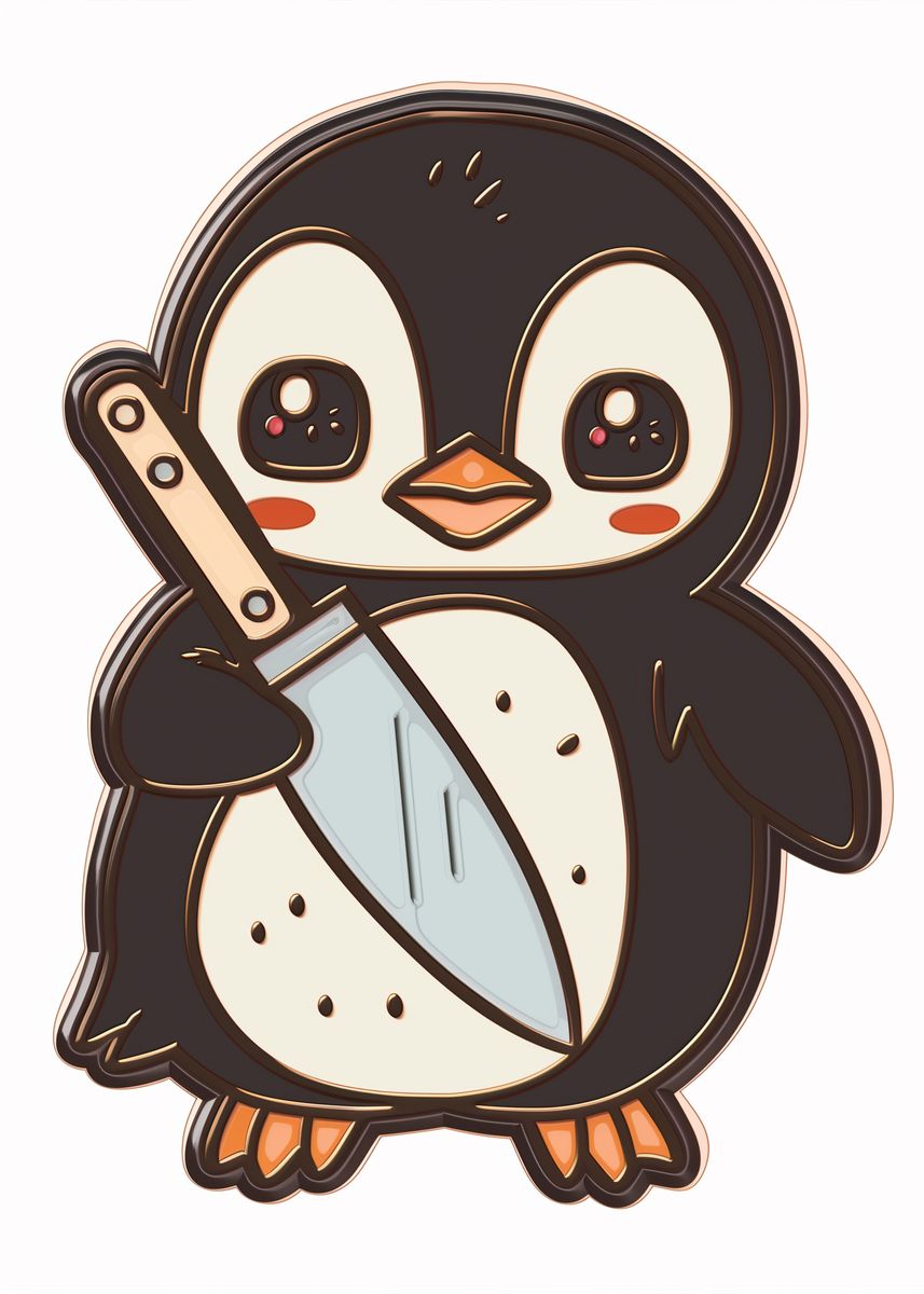 'Penguins with Knife' Poster, picture, metal print, paint by Muhammad ...