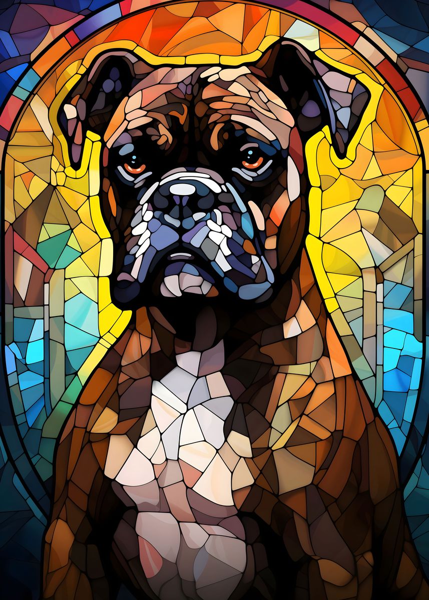'Boxer dog Stained Glass' Poster, picture, metal print, paint by Dennex ...