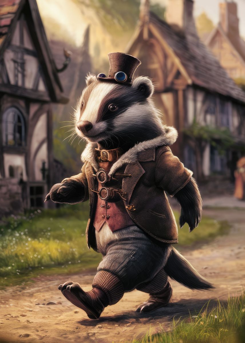 'Cute Chibi Steampunk Badger' Poster, picture, metal print, paint by ...