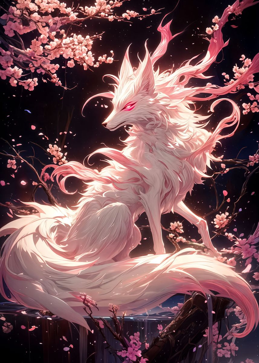 'sakura kitsune fox' Poster, picture, metal print, paint by Adel S ...