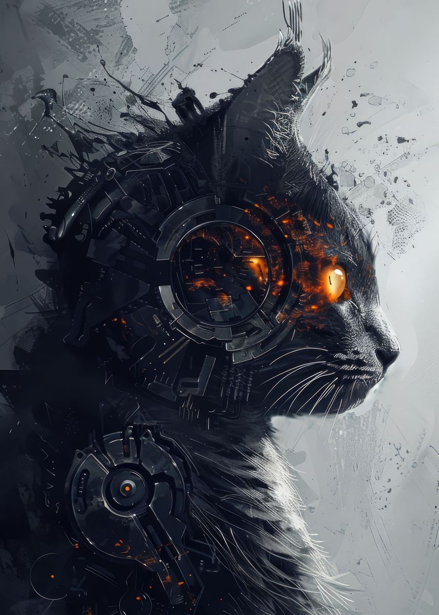 'Mechanical Cyborg Cat' Poster, picture, metal print, paint by GLITCHED ...