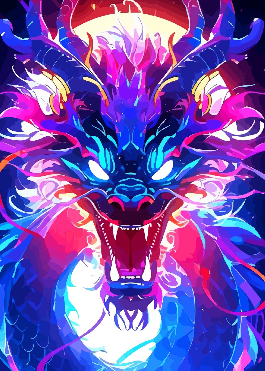 'Neon Dragon' Poster, picture, metal print, paint by 沙发 | Displate