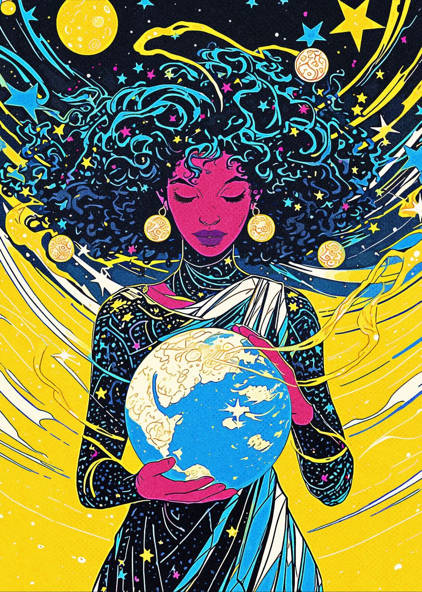 'Black Woman With The Earth' Poster, picture, metal print, paint by ...