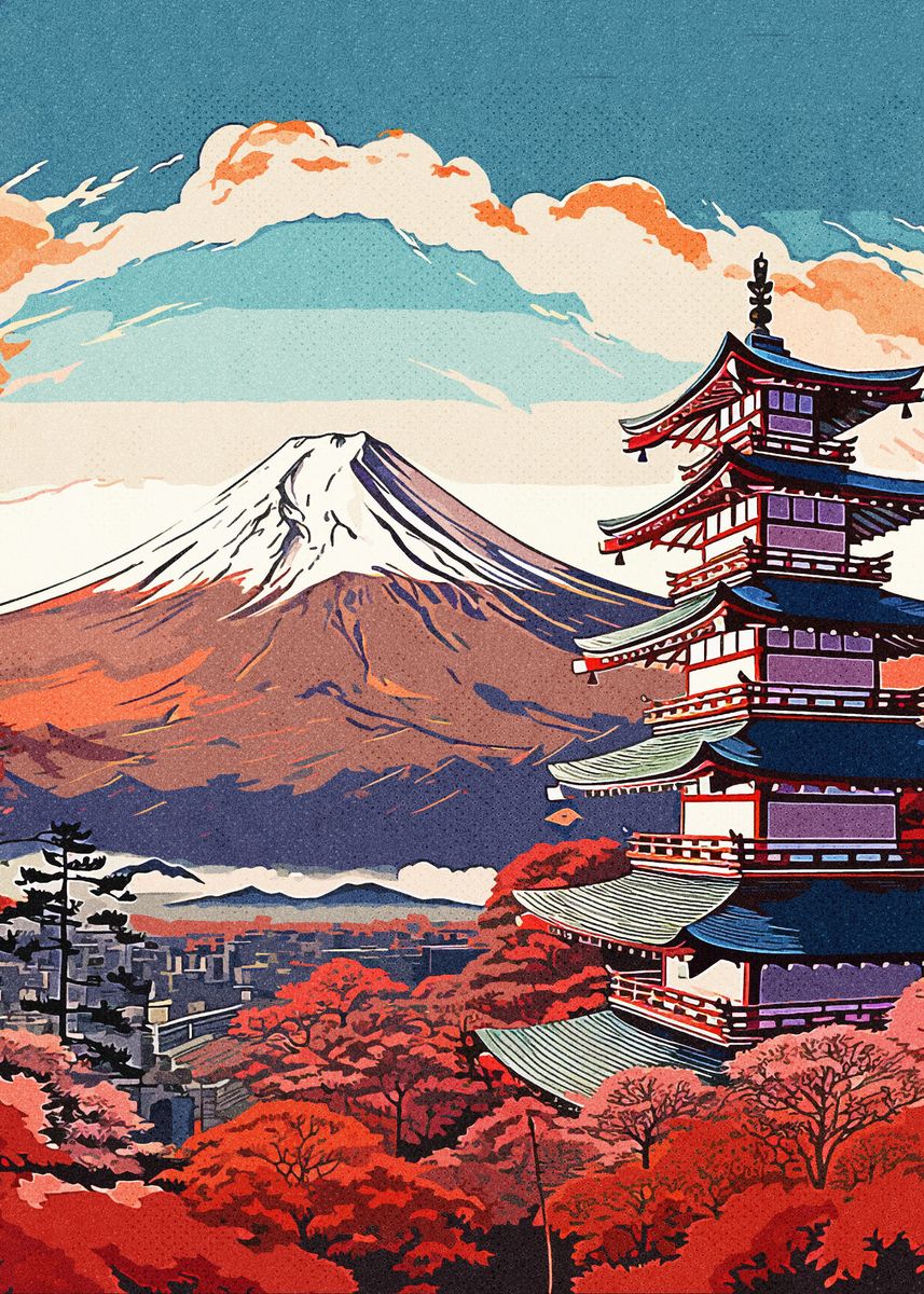 'Vintage Japanese Castle' Poster, picture, metal print, paint by Ammar ...