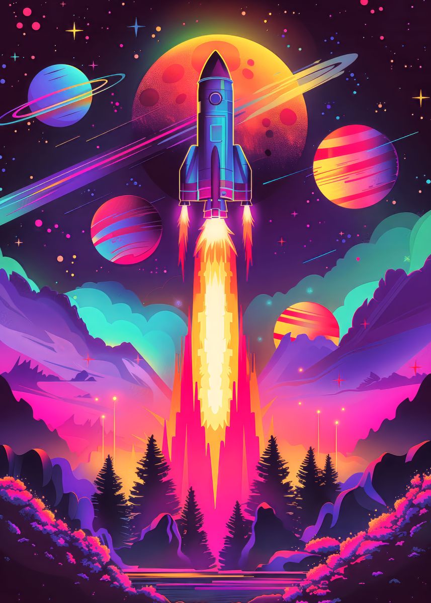 'Space Rocket Adventure' Poster, picture, metal print, paint by Craig ...