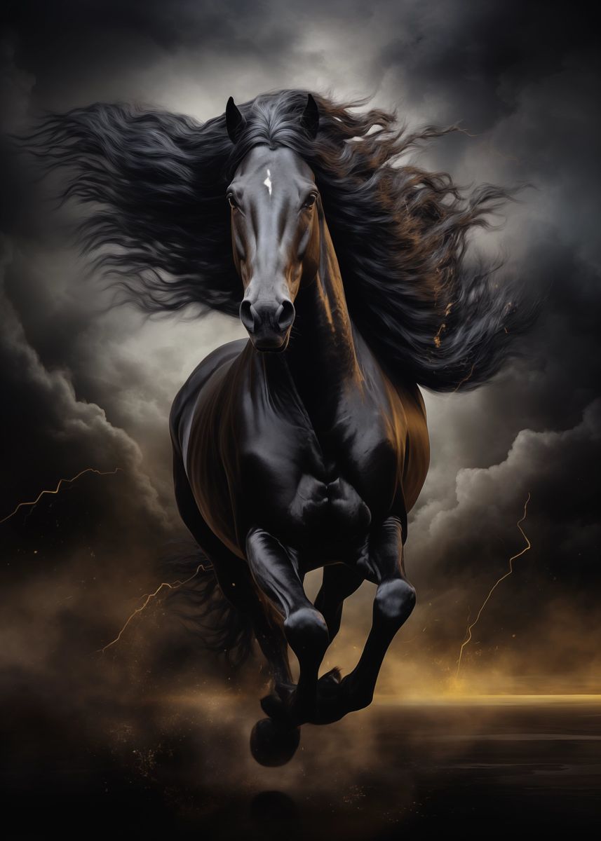 'black horse galloping' Poster, picture, metal print, paint by Conor ...