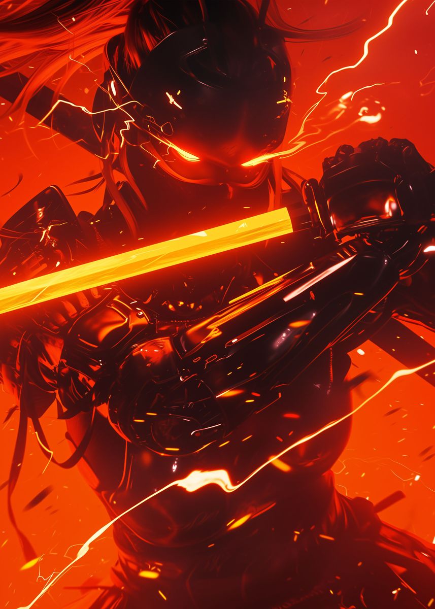 'Fire Theme Ninja samurai 2' Poster, picture, metal print, paint by ...