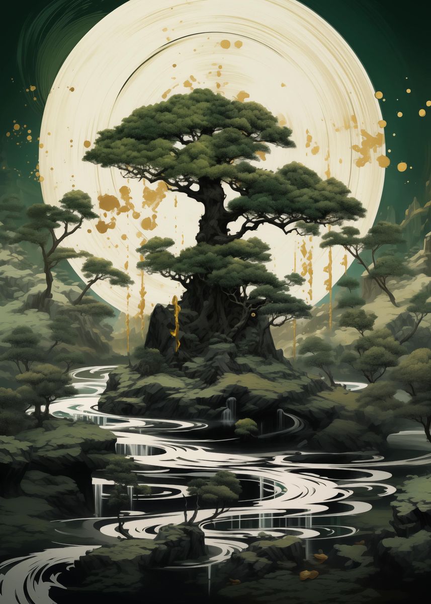 'Mountain Tree Kintsugi Art' Poster, picture, metal print, paint by Aym ...