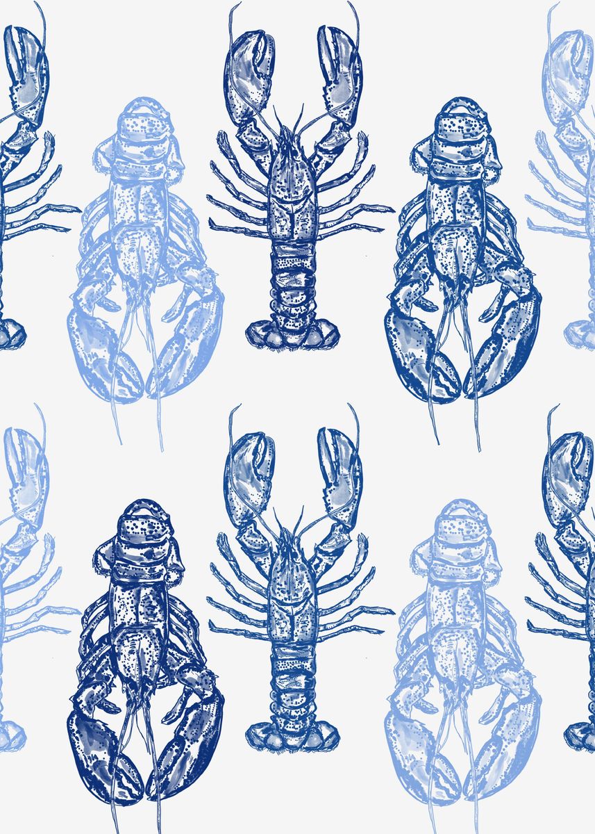 'Blue Lobster Pattern' Poster, picture, metal print, paint by EDM ...