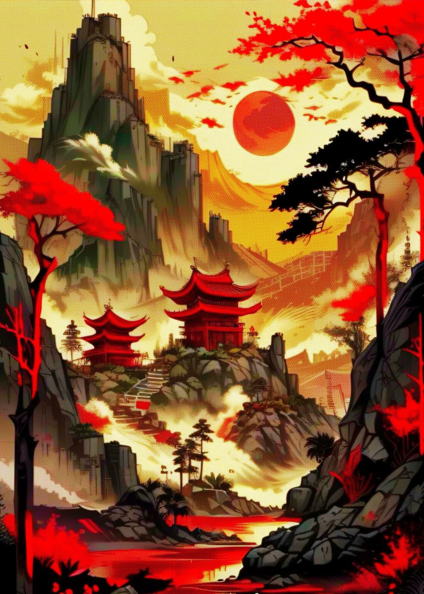 'Red Moon Vintage' Poster, picture, metal print, paint by Savika | Displate