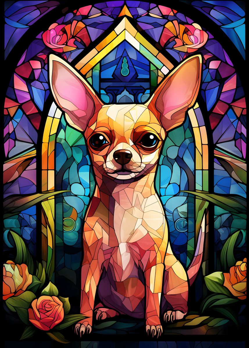 'Chihuahua Stained Glass' Poster, picture, metal print, paint by Dennex ...