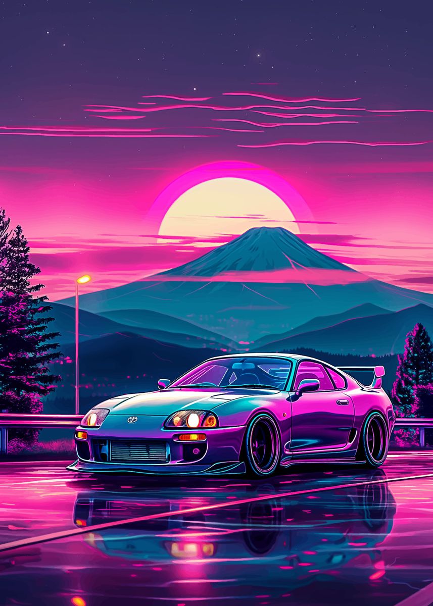 'Neon Toyota Supra ' Poster, picture, metal print, paint by Anima Art ...