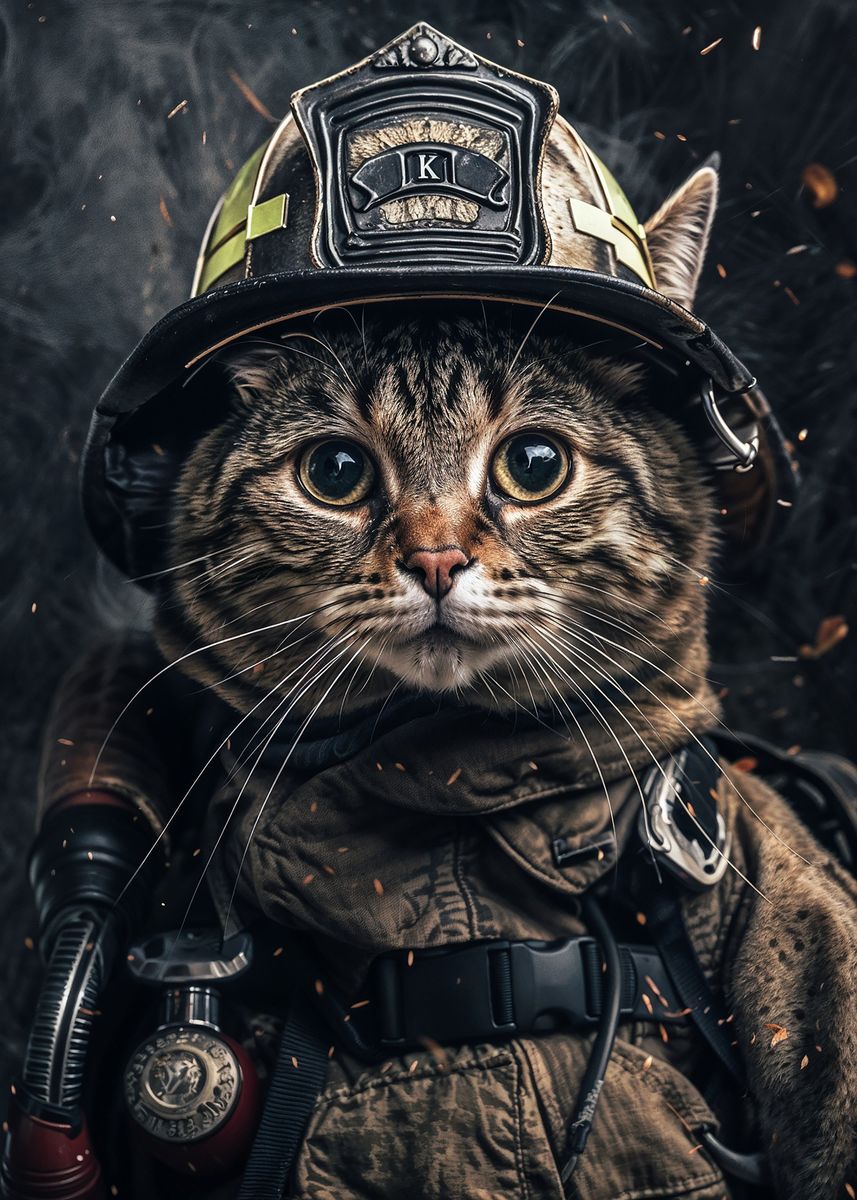 'cat fire fighter' Poster, picture, metal print, paint by Arlene Klocko ...