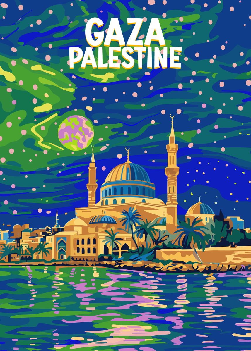 'Gaza At Night Palestine ' Poster, picture, metal print, paint by Omar ...