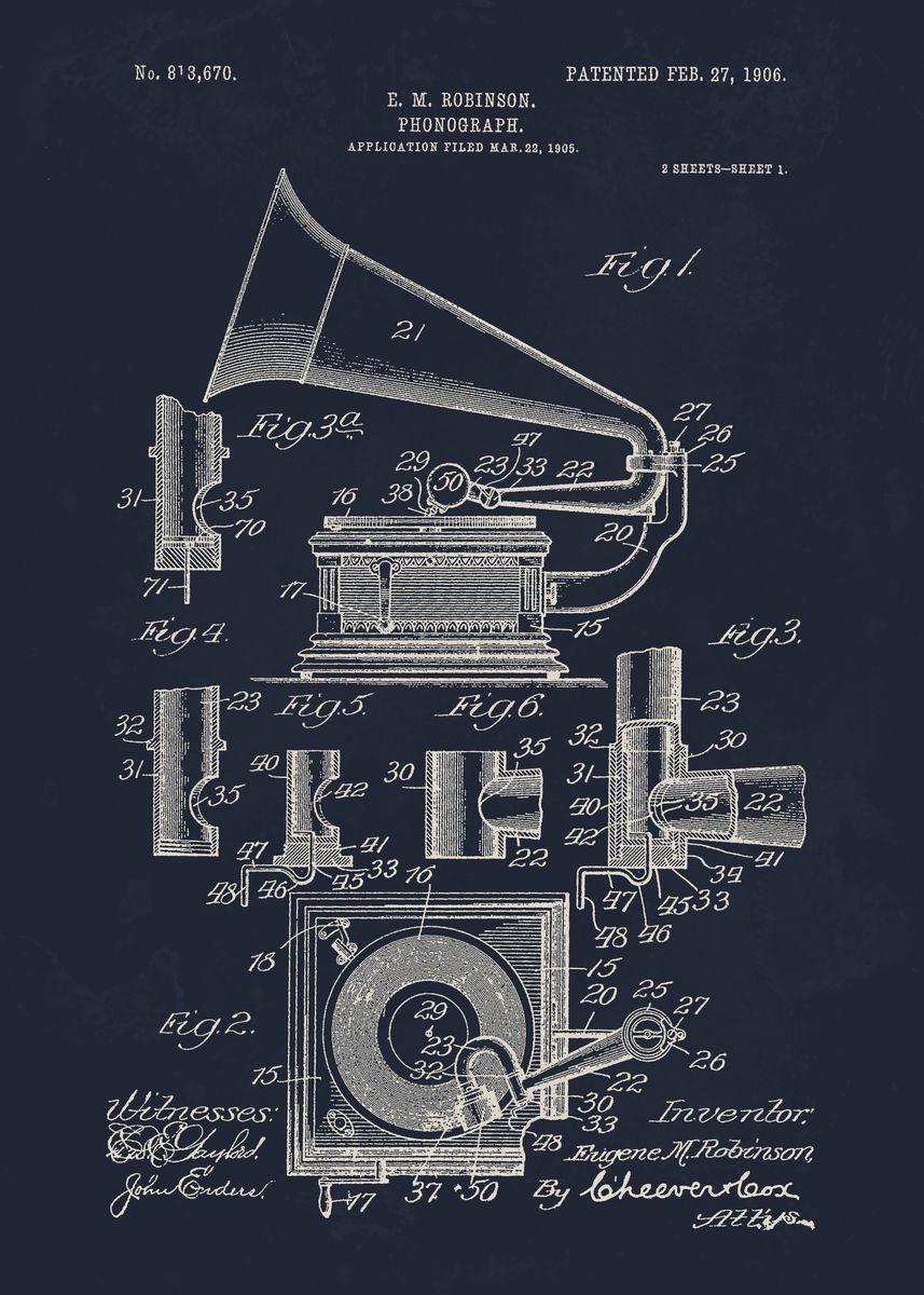 '1906 Phonograph' Poster, picture, metal print, paint by MyDigitalMind ...