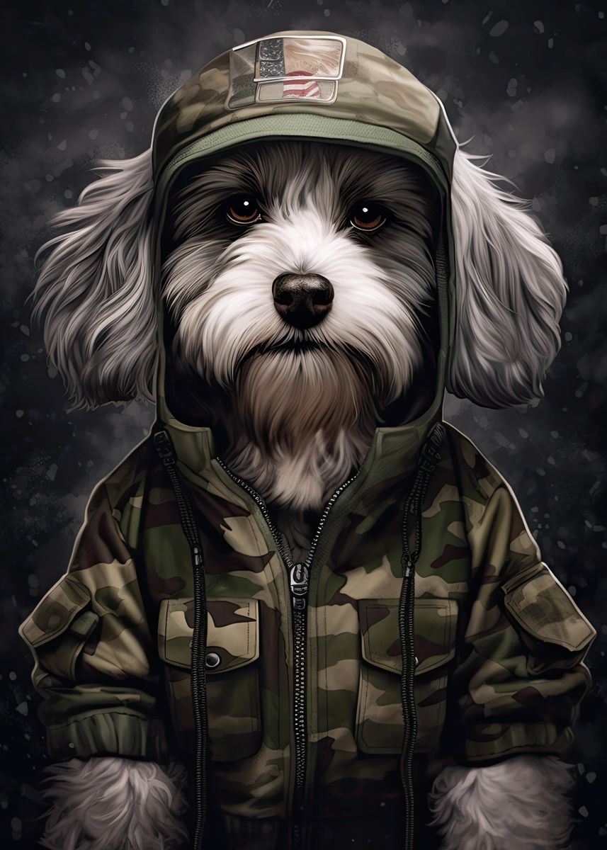 'Havanese Camo Jacket' Poster, picture, metal print, paint by PetPrints | Displate