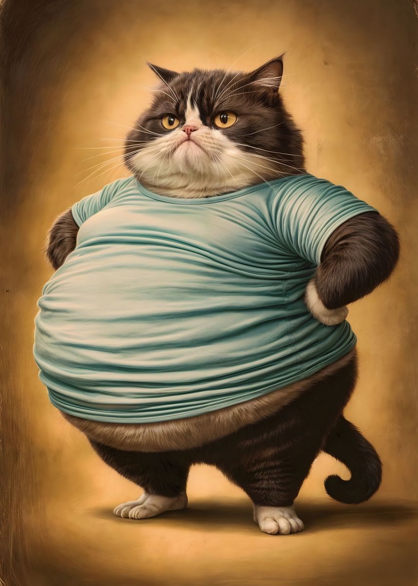 'funny fat cat ' Poster, picture, metal print, paint by Zeeshan Ali ...