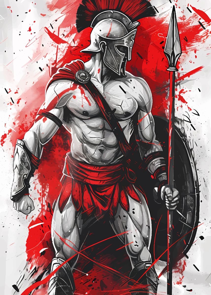 'Red Spartan' Poster, picture, metal print, paint by Best Arts | Displate