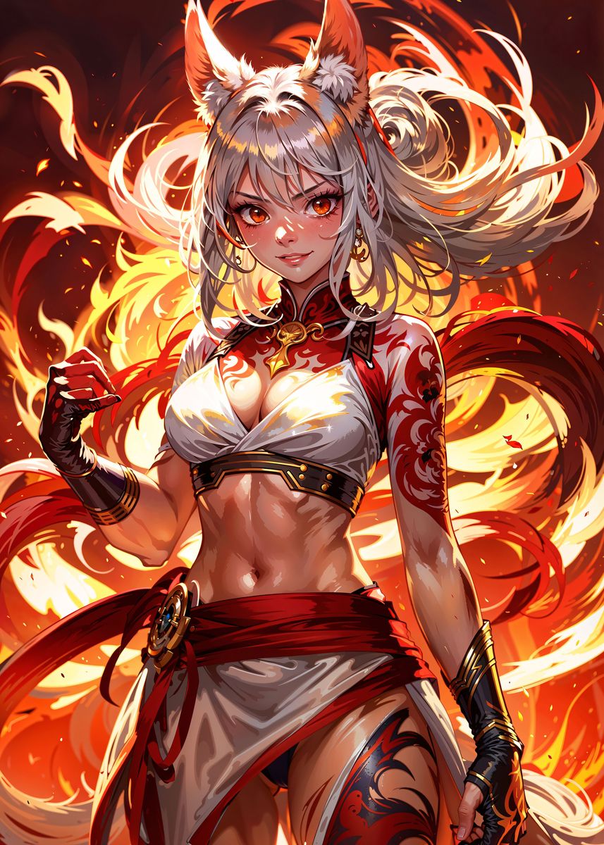 'Female Kitsune Brawler' Poster, picture, metal print, paint by FlyingBlade | Displate