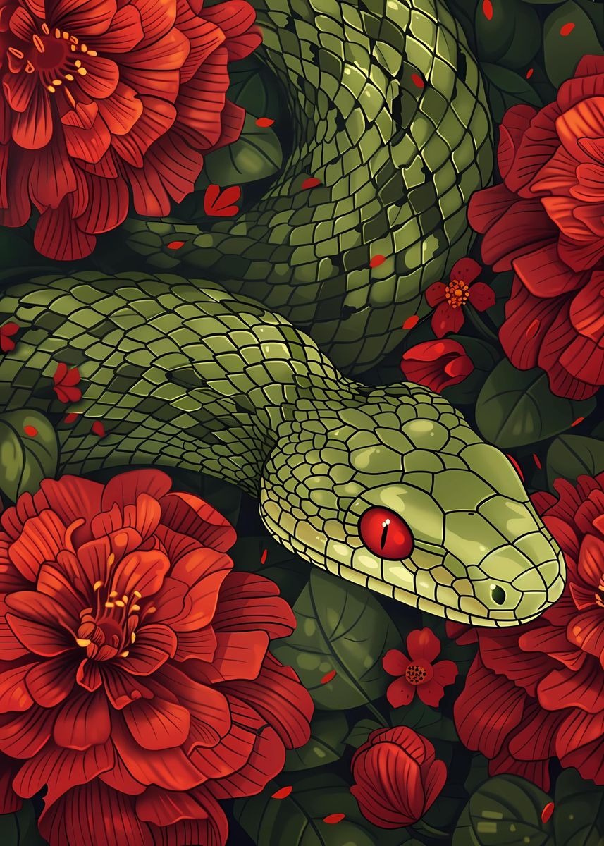 'Floral Snake' Poster, picture, metal print, paint by HauntedHeart ...